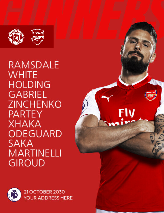 Plantilla de Red Professional Football Starting Line Up Flyer (us ...