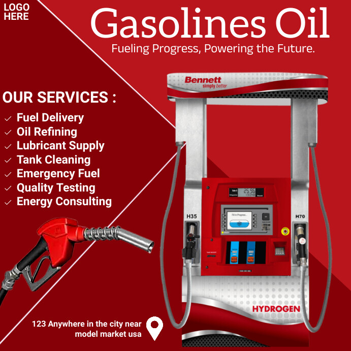 Red Professional Gasoline Oil Instagram Post Template | PosterMyWall