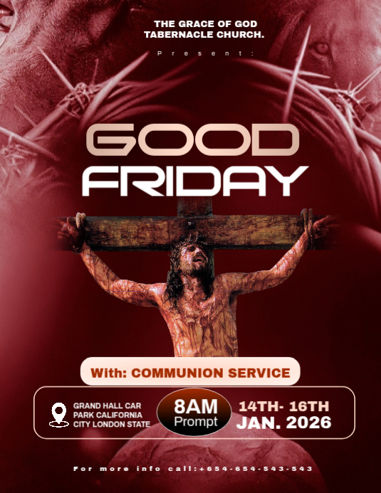 Red professional good friday communion service flyer Template ...