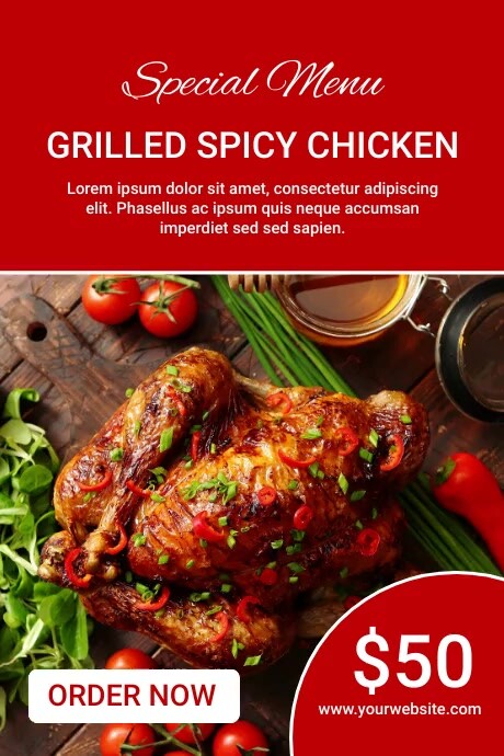 Plantilla de Red Professional Grilled Spicy Chicken Poster | PosterMyWall