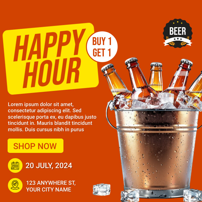 Red Professional Happy Hour Instagram Post Template | PosterMyWall