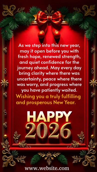 Red Professional Happy New Year 2026 Elegant Celebration Frame Design ...