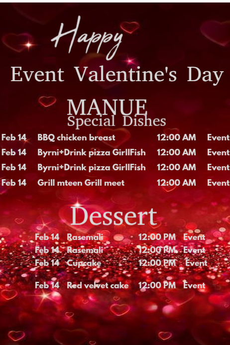 Red Professional Happy Valentine's Event Day Manu Poster Design Psd ...