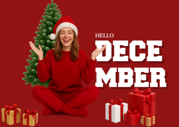 Red Professional Hello December Postcard Template | PosterMyWall