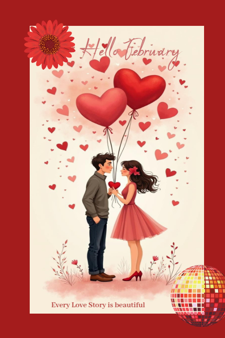 Red Professional Hello February Every Love Story Is Beautiful Poster ...