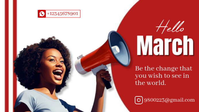 Red Professional Hello March Youtube Thumbnail Template | PosterMyWall