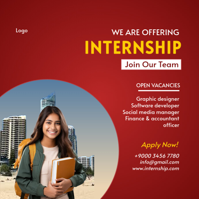 Red Professional Internship Instagram Post Template | PosterMyWall