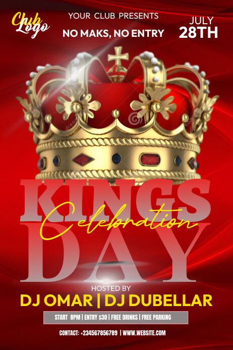 Red Professional Kings Day Celebration Poster Template | PosterMyWall