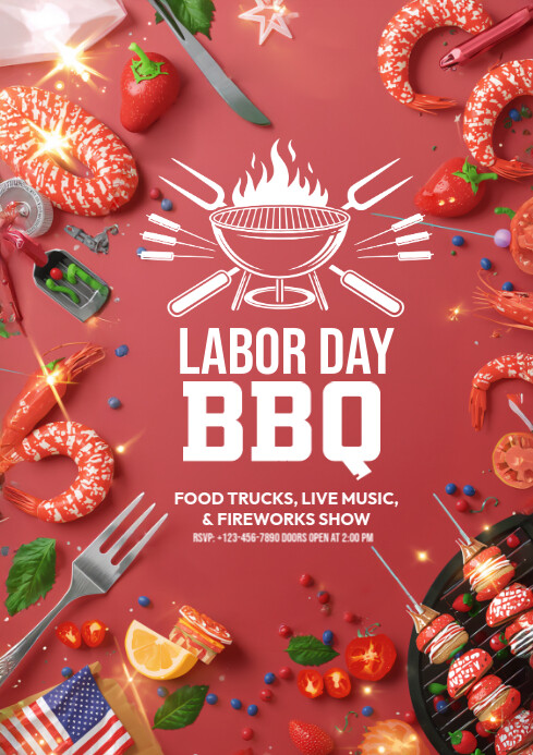 Red Professional Labor Day Bbq Invitation A4 Template | PosterMyWall