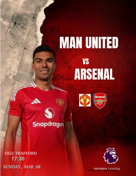 Red Professional Manchester United Vs Arsenal Flyer (us Letter ...