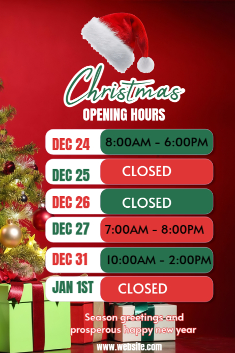 Red Professional Modern Editable Christmas Opening Hours Poster ...