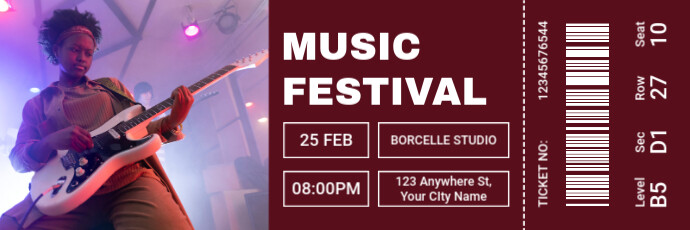Red Professional Music Festival Ticket Twitter Banner Template ...