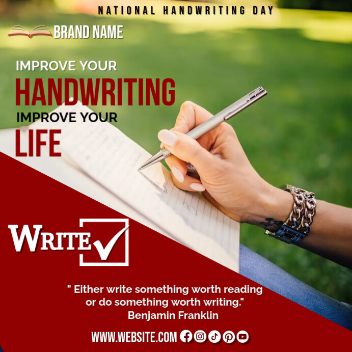 Red Professional National Handwriting Day Instagram Post Template ...