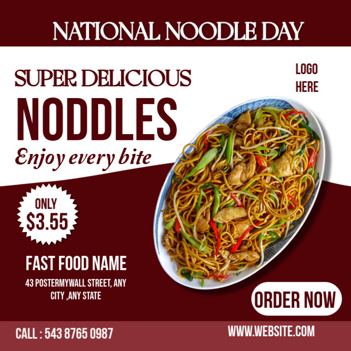 Red Professional National Noddle Day Instagram Post Template | PosterMyWall