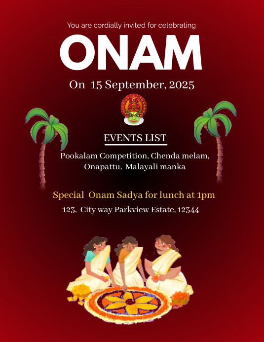 Copy of Red Professional Onam Party Invitation Flyer | PosterMyWall