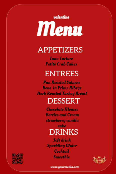 Red Professional Professional Menu For Valentine Poster Template ...