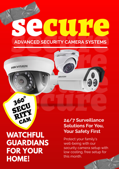 Red Professional Security Camera Company A3 Template | PosterMyWall