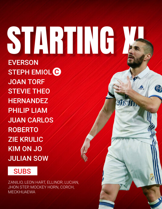 Red Professional Soccer Starting Line Up Flye Template | PosterMyWall