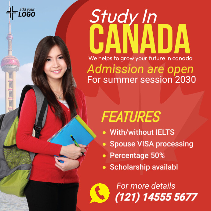 Red Professional Study In Canada Template Ins | PosterMyWall