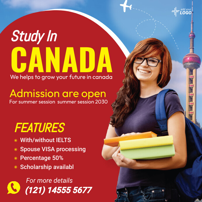 Red Professional Study Permit Canada Templat Template | PosterMyWall