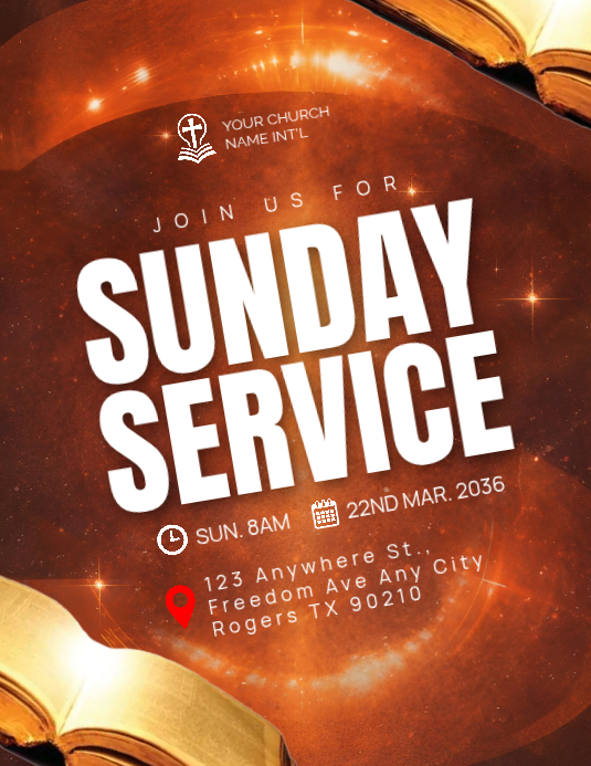 Red Professional Sunday Church Service Flyer Template | PosterMyWall