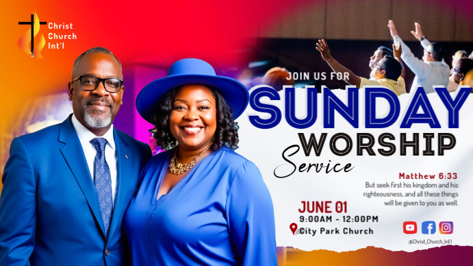 Copy of Red Professional Sunday Service Church Poster Digital Display ...
