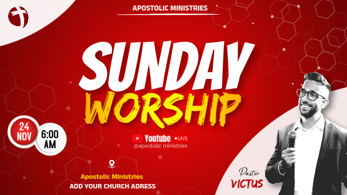 Copy of Red Professional Sunday Worship Service Youtube Thumbnail | PosterMyWall