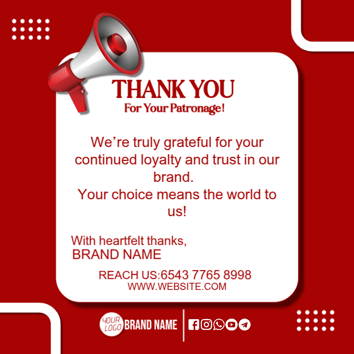Red Professional Thank You For Your Patronage Instagram Post Template ...