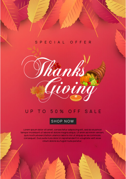Plantilla de Red Professional Thanksgiving Promo Sale A4 | PosterMyWall