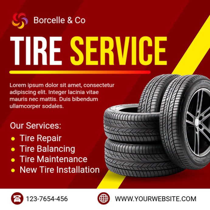 Red Professional Tire Service Instagram Post Template | PosterMyWall