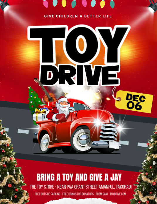 Red Professional Toy Drive Flyer (us Letter) Template | PosterMyWall