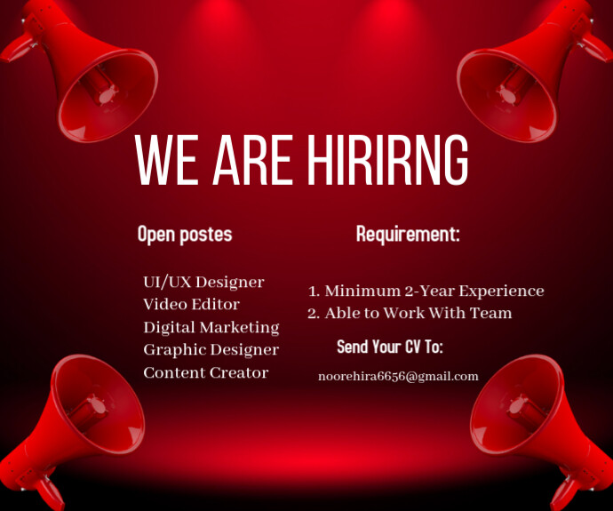Red Professional We Are Hiring Job Opportunities Medium Rectangle ...