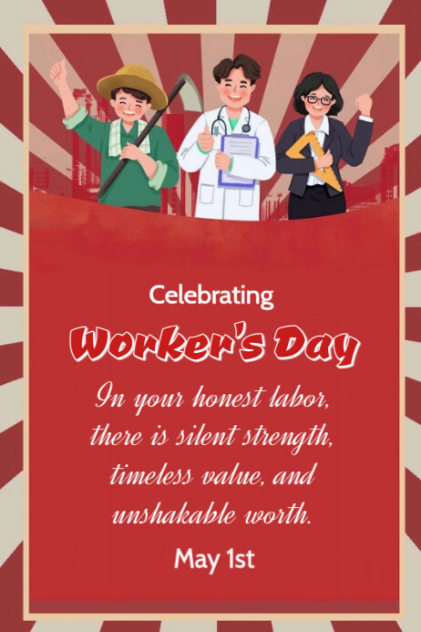 Red Professional Workers Day Banner 4' × 6' Template | PosterMyWall