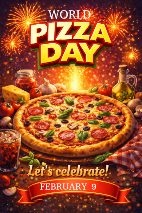 Red Professional World Pizza Day Poster Template | PosterMyWall