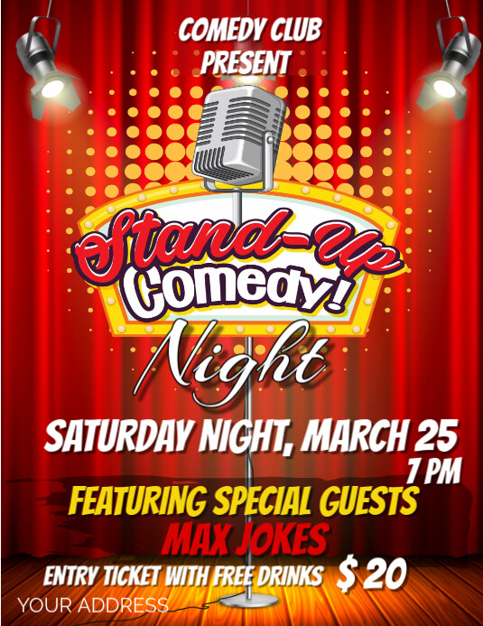 Copy of Red Professionale Stand Up Comedy Volantino (us Letter ...