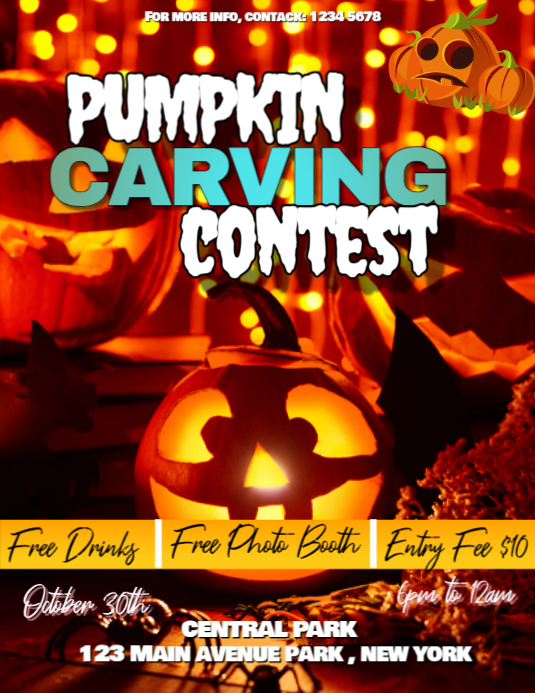Red Pumpkin Carving Contest Halloween Flyer (us Letter) Template ...