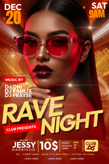 Red Rave Night Event Poster Template | PosterMyWall