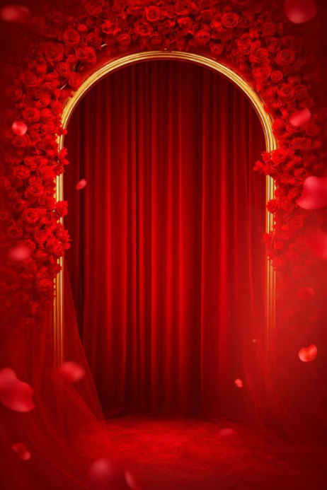 Red Romantic Event Poster. “Romantic Red Rose Arch with Velvet Curtains ...