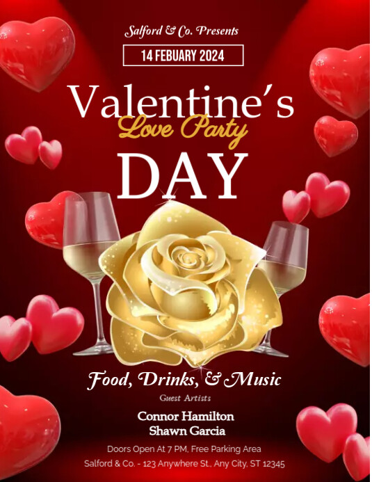 Red Romantic Valentine's Day Event Flyer 2024 Template | PosterMyWall