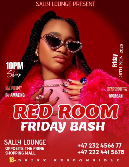 Red room Friday bash Template | PosterMyWall