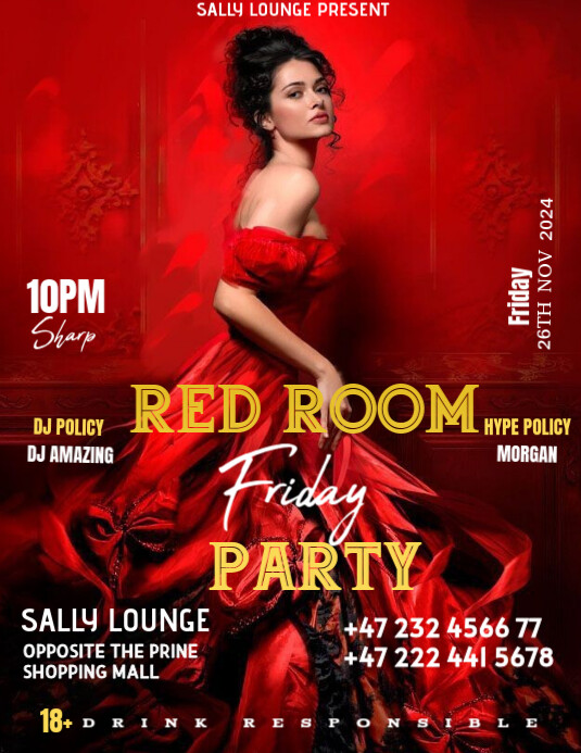 Red room Friday party Template | PosterMyWall