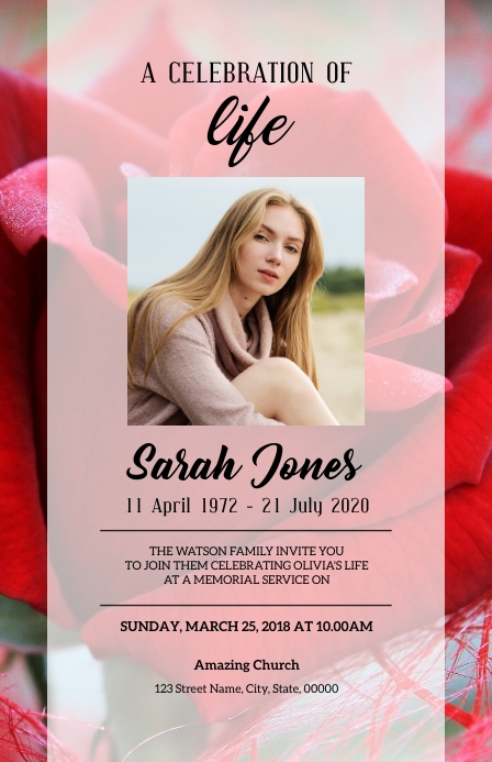 Red Rose Celebration of Life Program Template | PosterMyWall