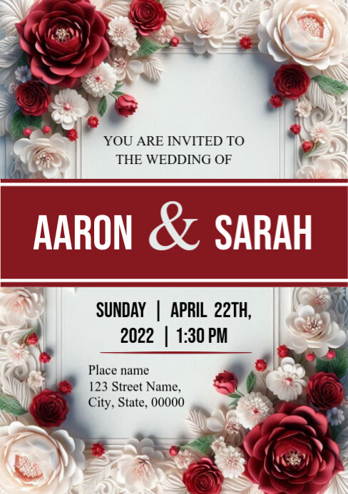 Red Rose floral wedding invitation Template | PosterMyWall
