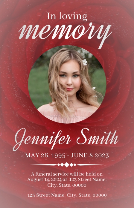 Red Rose funeral program template | PosterMyWall