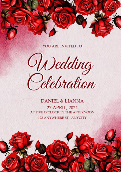 Red Rose Wedding Invitation card Template | PosterMyWall