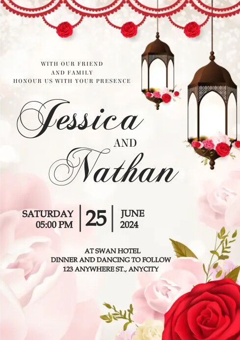 Red Rose Wedding Invitation Design Template | PosterMyWall