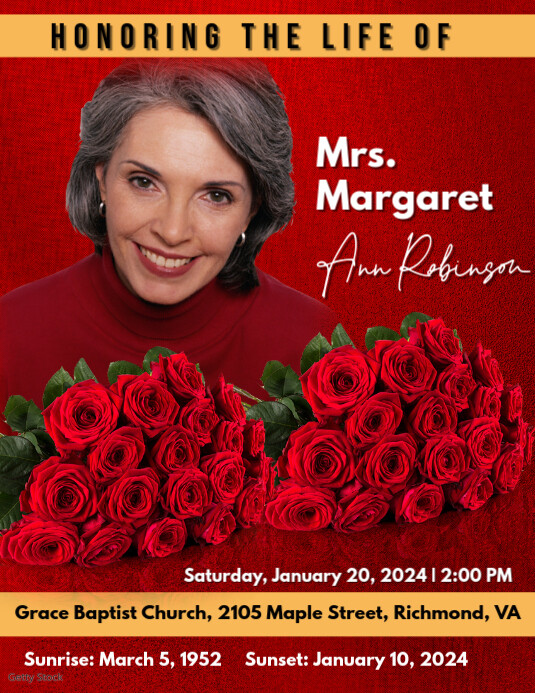 Red Roses Funeral Flyer Memorial Flyer Template | PosterMyWall