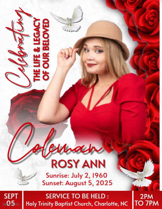 Red Roses Funeral Flyer Memorial Flyer Template | PosterMyWall