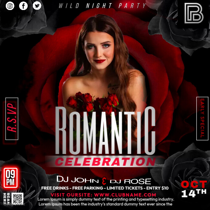 Plantilla de Red Roses Party | PosterMyWall