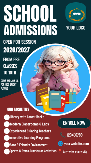 Red School Admission Open From Pre Classes To 10 Th Instagram Story ...